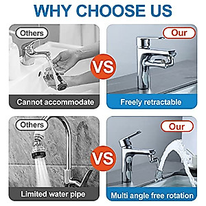1440° Rotating Faucet Extender Aerator 1080°+360° Universal Large Angle Robotic Arm Water Nozzle Swivel Faucet Extender for Face Washing Gargle and Eyewash with 2 Water Outlet Modes