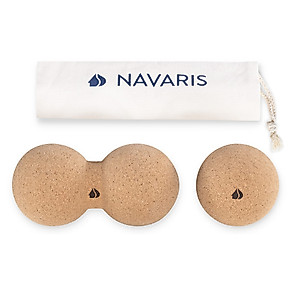 Navaris Cork Massage Peanut Ball Set (2 Pieces) - Includes Cork Peanut Roller, Cork Massage Ball - Rollers for Back and Muscles