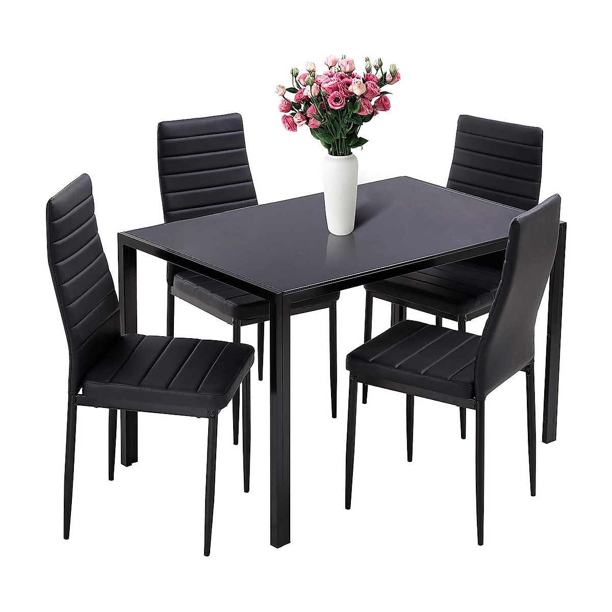 HCY Dining Table Set Dinning Chairs Set of 4 with Table Kitchen Dining Table Set for Small Spaces Home Furniture Dinette Set Rectangular Table, Black