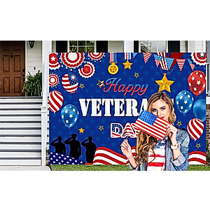 Happy Veterans Day Backdrop Thank You Veterans Background American Medal Striped Flag Patriotic Soldier Outdoor Indoor Home Party Banner Decorations Supplies 7x5FT