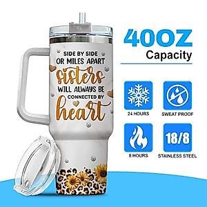 99OWL Sister Rainbow Sunflower Leopard, Tumbler 40 Oz With Handle Lid And Straw, Sister Gifts, Print Funny Tumblers Black Women From Sisters Cups Handle For Heart Little Coffee
