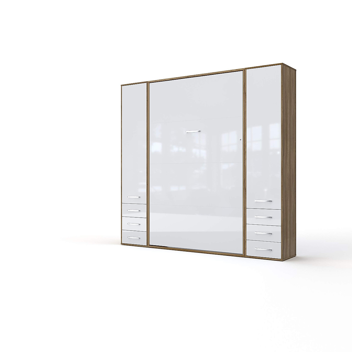 VVR HOMES Murphy Bed Invento Vertical 2 Cabinets, European Full XL Murphy Bed with Mattress 55"x78.7" and 2 cabinets, Guest Room Furniture