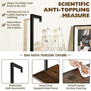 Tangkula 5-Tier Bookshelf, Modern Wall Mounted Ladder Shelf, 5 Tiers Wood Wall Open Bookcase with Metal Frame, Home Office Display Rack Storage Shelves for Collection, Plant Flower Stand (2, Brown)