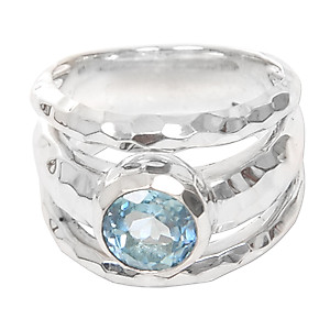 NOVICA Artisan Handcrafted Blue Topaz Cocktail Ring Sterling Silver from Bali Single Stone Indonesia Serenity Birthstone [ring Front 0.6 in L x 0.8 in W x 0.2 in H Band Width 7 mm W] ' Sparkling