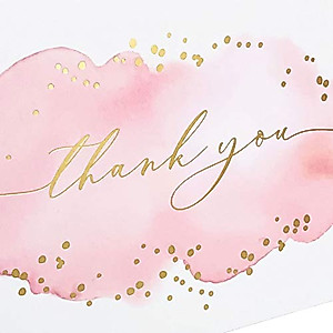 Gooji 4x6 Gold Foil Watercolor Pink Thank You Cards (Bulk 20-Pack) Matching Peel-and-Seal White Envelopes, Baby Shower, Bridal Shower, Wedding, Engagement, Graduation, Blank Notes