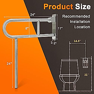 Flip Up Grab Bars for Bathroom Toilet Rails Handicap Grab Bars Shower Safety Hand Rails for Elderly Bathtub Grab Bar Tub Handicapped Toilet Support Shower Handles Bath Rail Folding Grip Bar