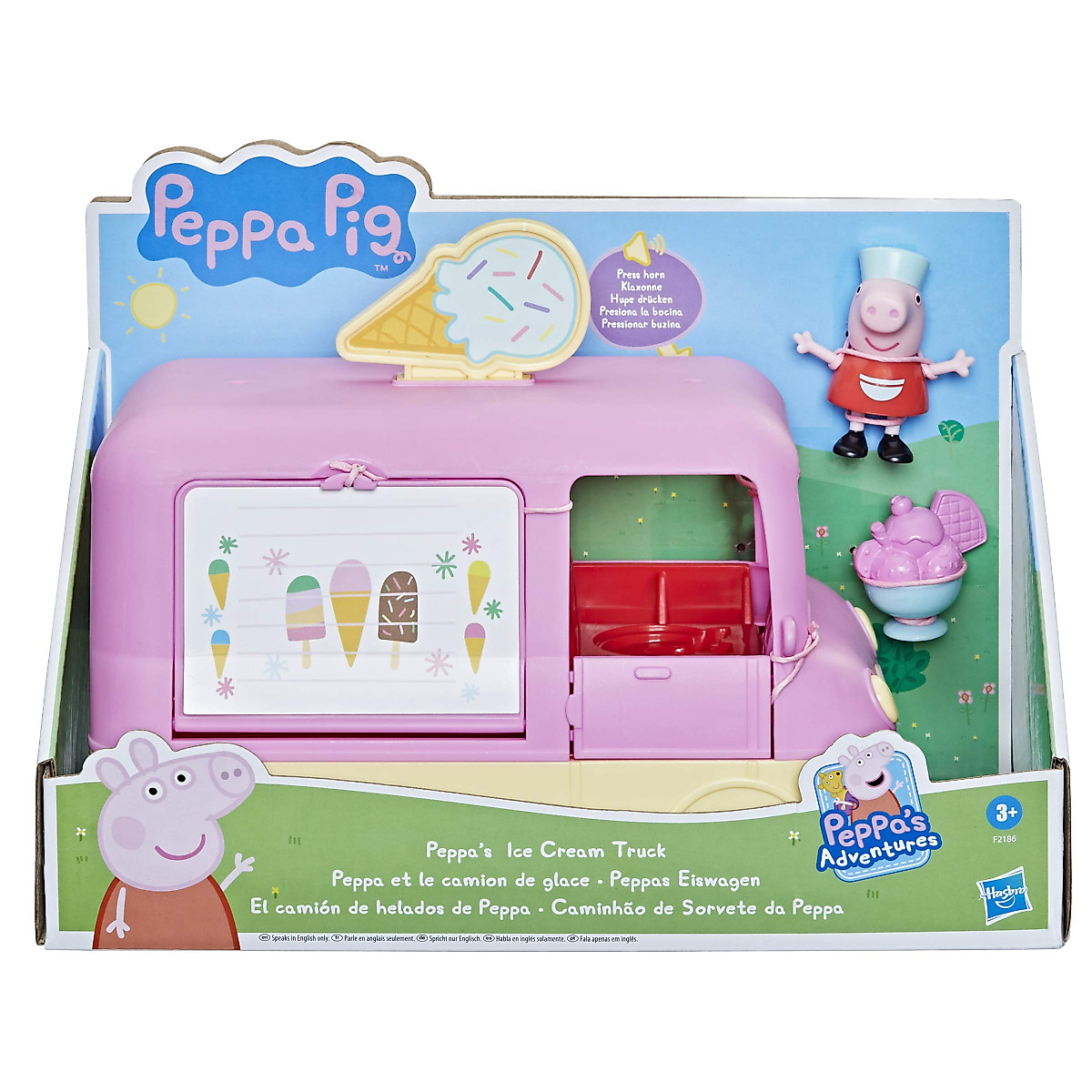 Peppa Pig Peppa’s Adventures Peppa’s Ice Cream Truck Vehicle Preschool Toy, Speech and Sounds, Peppa Figure and Accessory, Ages 3 and Up