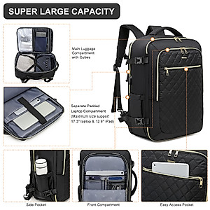 MOMUVO Travel Backpack for Women, 17 Inch Flight Approved Carry on Backpack Water Resistant Large 40L Luggage Daypack Business College School Weekender Overnight Laptop Backpack, Black