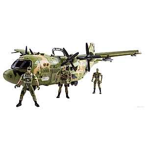 WolVolk Giant C130 Bomber Military Combat Fighter Airforce Airplane Toy with Lights and Army Sounds for Kids, with Mini Soldiers