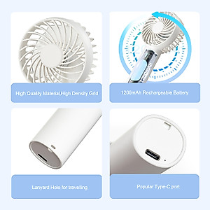 Kangheshun Mini Portable Fan,Rechargeable Travel Fan,3 Speed Small Handheld Fan,Personal Battery Operated Fan with USB C for bedroom,office,Girl,Lady