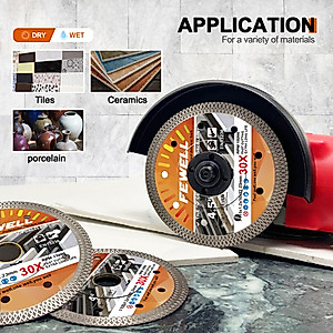 FEWELL 4.5 inch disc Super Thin 1.2mm Diamond Saw Blade, X-Teeth Diamond Dry/Wet Cutting Wheel Blade for Porcelain, Tile and Ceramic (1-Pack)