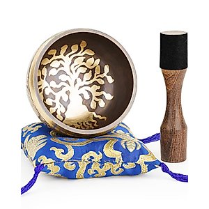 Hihealer Tibetan Singing Bowls, Meditation Sound Bowls Handcrafted in Nepal for Yoga, Chakra Healing, Mindfulness Self Care Spiritual Gifts for Women and Men (4" tree-of-life)