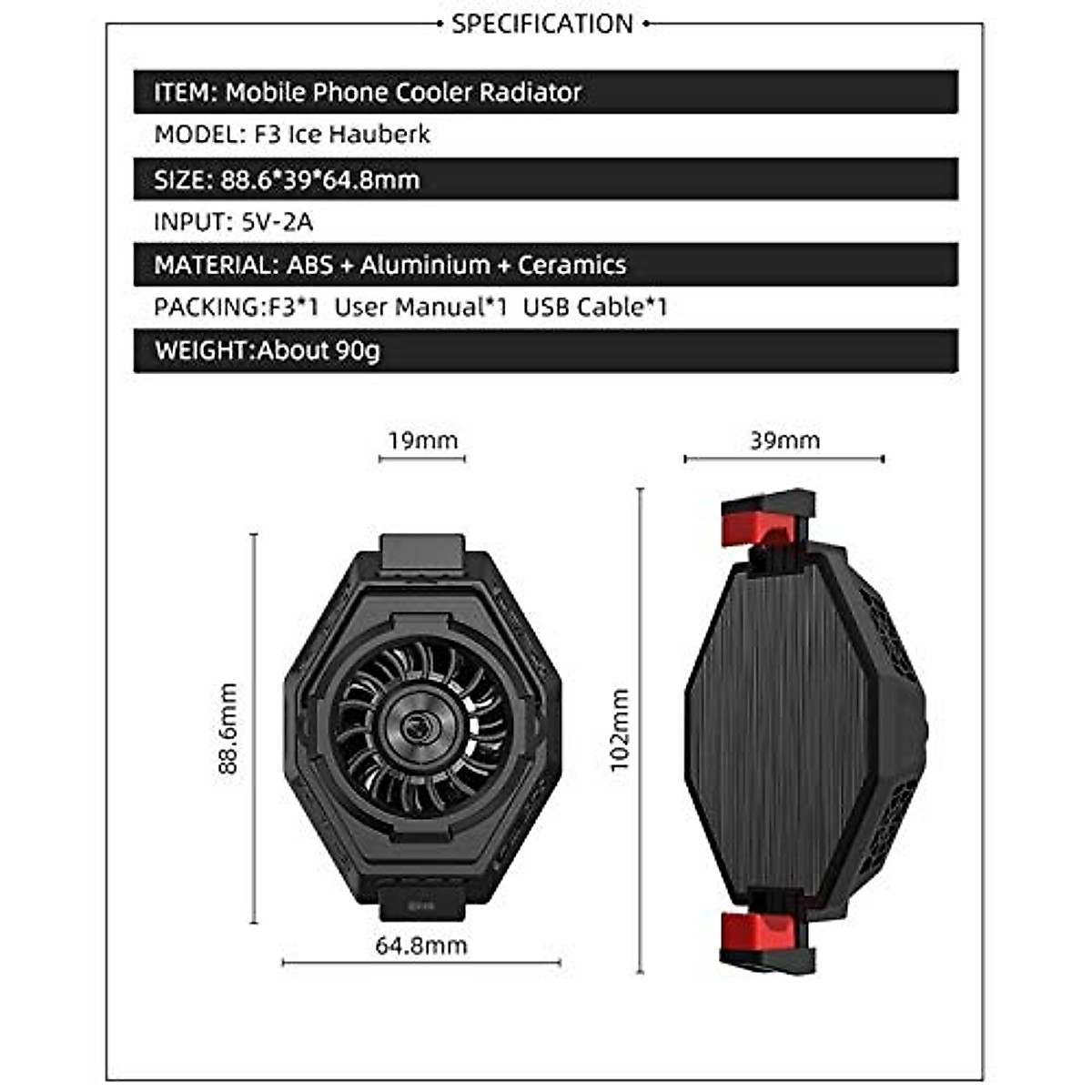 BBSJ Mobile Phone Radiator Cooling Back Clip Semiconductor Cooling Fan Game Handle Mobile Phone Cooling Artifact