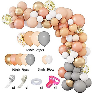 Amandir 129Pcs Hobo Peach Balloons Garland Kit Baby Shower Birthday Decorations, Blush Macaron Pastel Orange Rose Gold Gray Confetti Balloon Balloons for Wedding Bridal Bachelorette Party Supplies