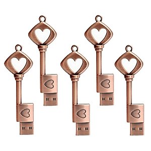 LEIZHAN Metal Key USB Flash Drive 5 Pack 16GB Love Heart Shape Thumb Drive USB Computer Memory Stick Pen Drive Graduation Gift Pendrive