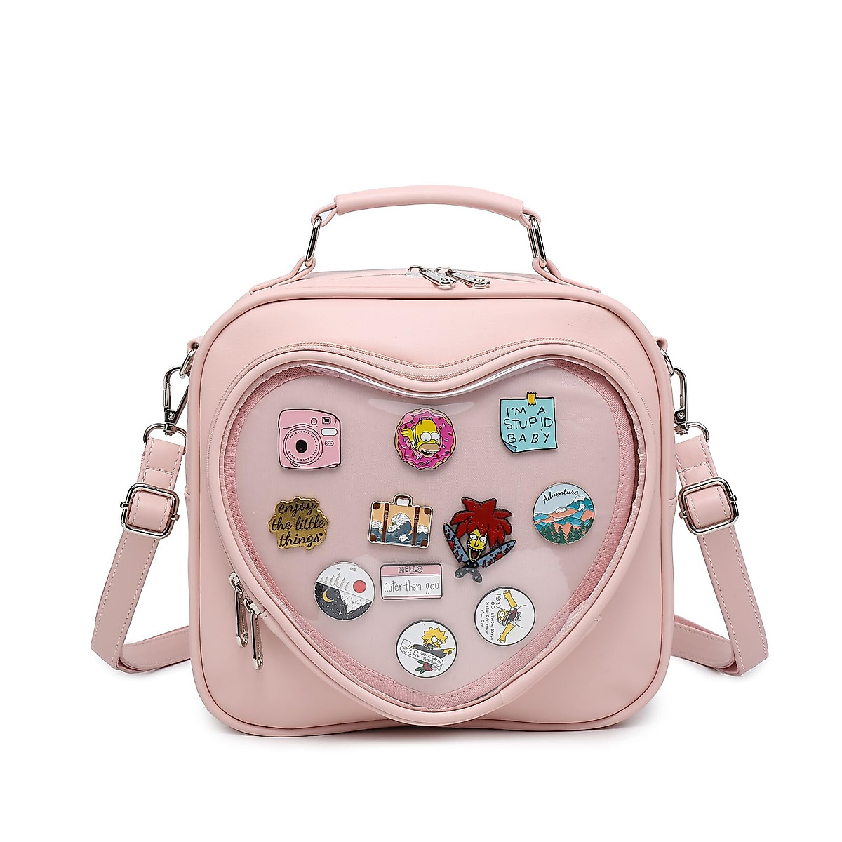 RAINBOW SMILE Ita Bag Multi-Purpose Backpack Crossbody Heart Purse Kawaii Pin Display with Insert