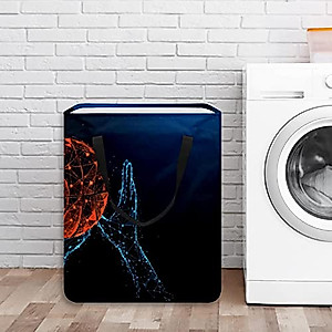 Basketball Shooting Print Collapsible Laundry Hamper, 60L Waterproof Laundry Baskets Washing Bin Clothes Toys Storage for Dorm Bathroom Bedroom
