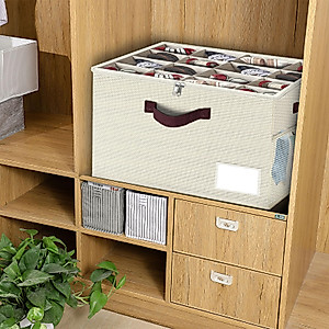 2 Pack Large Shoe Organizer for Closet, Adjustable Dividers Shoe Storage Bins Boxes, Foldable Shoe Holder Cube Containers with Clear Cover for Men’s shoes, High heel,Sneaker,Slippers,Boots(Beige).