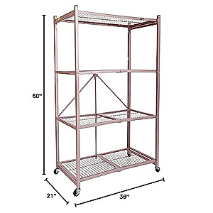 Origami R5 Foldable 4-Tier Garage Shelving Heavy Duty Shelving with Wheels, Metal Storage Rack Holds 1000 pounds, Garage Storage Rack & Organization, Storage Shelving (Rose Gold, R5 2-Pack)