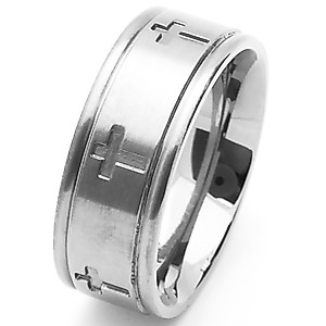 Double Accent 8MM Comfort Fit Stainless Steel Wedding Band Cross Ring (Size 6 to 14) Size 12