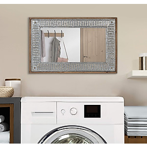 Kate and Laurel Deely Farmhouse Wall Mirror, 20 x 30, Rustic Brown and Silver, Rustic Wall Decor with Galvanized Metal Frame