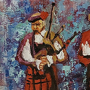 SOLD - Scotland the Brave, Scottish bagpipe players by Internationally Renowned Painter Yary Dluhos