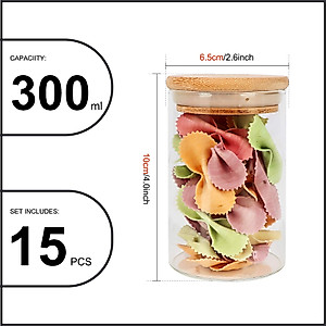8oz Glass Jars with Bamboo Lids, Borosilicate Glass Airtight Canisters sets, Glass Food Storage Container, Pantry Organization and Storage Jars, Kitchen Canisters Sets, Spice Jars, Containers of 15