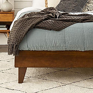 Walker Edison Mid Century Modern Wood King Platform Bed Frame No Box Spring Needed Bedroom Headboard Base, King, Walnut