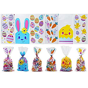 JOYIN 150 Pcs Easter Cellophane Bags, Easter Candy Treat Goodie Bags with Twisted Ties, Easter Kids Party Favor Party Supplies