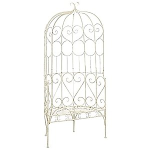 (Fast Delivery) Garden Bench Metal Frame Outdoor Seating Furniture,Patio Wicker Bench Double Seats Chair and for Porch Park Balcony Yard,All Weather Garden Bench 37.4" Iron Antique White