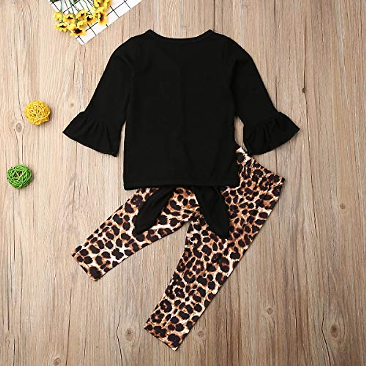 GOOCHEER Casual Toddler Girl Clothes Long Sleeves Shirt Top Trousers Pants Set Toddler Girl Leopard Outfit Fall Winter Clothing (Black, 4-5T)
