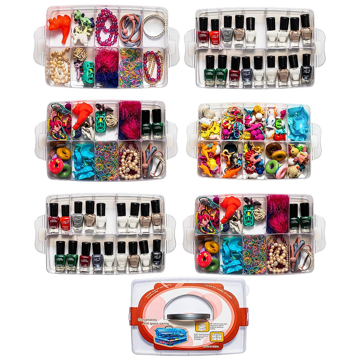 Sooyee 6 Layers Stackable Storage Container Clear 60 Adjustable Compartments,Compatible with Small Toys Arts and Crafts Piping Tips Hardware Storage Organizer