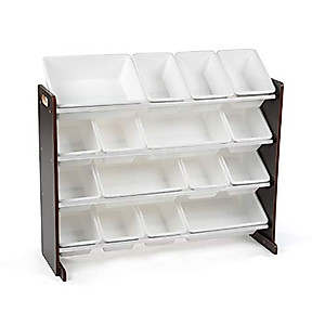 Humble Crew Extra-Large Toy Organizer, 16 Storage Bins, Espresso/White &, Espresso/White Kids Book Rack Storage Bookshelf, 4 Tiers