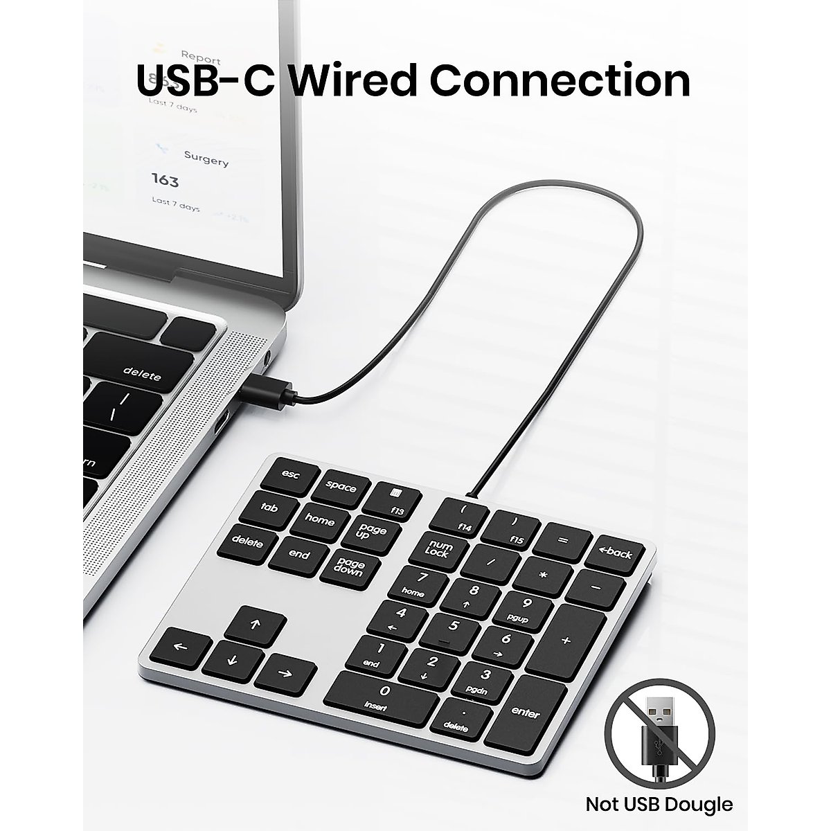 Kisnt Wired USB-C Number Pad, Slim Type-C Numpad 34 Key Numeric Keypad Portable 10 Key USB Keypad for Laptop, Apple Mac iMac MacBook Pro/Air, Windows PC