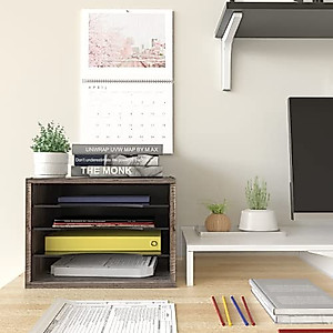 J JACKCUBE DESIGN Rustic Wood Desk Organizer 4 Compartment Paper File Holder for Home and Office, Document Storage, File sorter, Mail and Letter Tray- MK560A