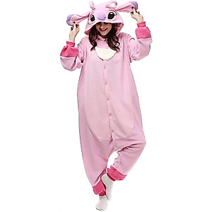 HAPPY LIVES Adult Women Onesie Pajama Halloween Costumes for Adult and Teenagers (Pink Stitch, X-Large)