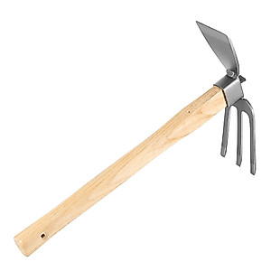 JAPCHET 2 PCS Hoe and Cultivator Hand Tiller, Heavy Duty Dual Headed Weeding Tool, Hoe Garden Tool with Carbon Steel Blade for Soil Loosening, Weeding and Digging