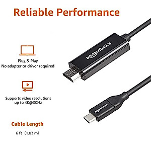 Amazon Basics USB-C to HDMI Cable Adapter (Thunderbolt 3 Compatible) 4K@30Hz - 6-Foot