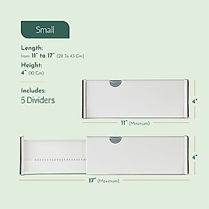 Adjustable Drawer Dividers [Set of 5] Adjustable Length 11" - 17" Drawer Organizers, Locks in Place, Easy-Assemble, Secured, Foam Ends, for Bedroom, Bathroom, Kitchen/Office Organization & Storage