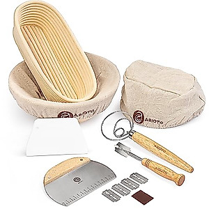 Sourdough Bread Baking Supplies and Proofing Baskets, A Complete Bread Making Kit Including 10" Round & 11" Oval Rattan Bannetons, Bread Lame, Bowl & Dough Scrapers, Danish Whisk and Linen Liners