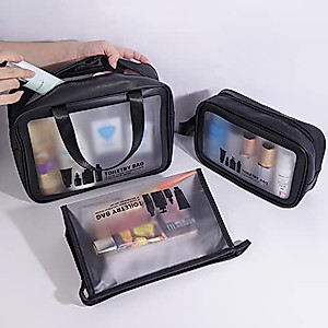 MAANGE 3 Pcs Toiletry Bag for Women Men, Translucent Waterproof Makeup Bags Set Travel Organizer for Accessories, Toiletries, Cosmetics