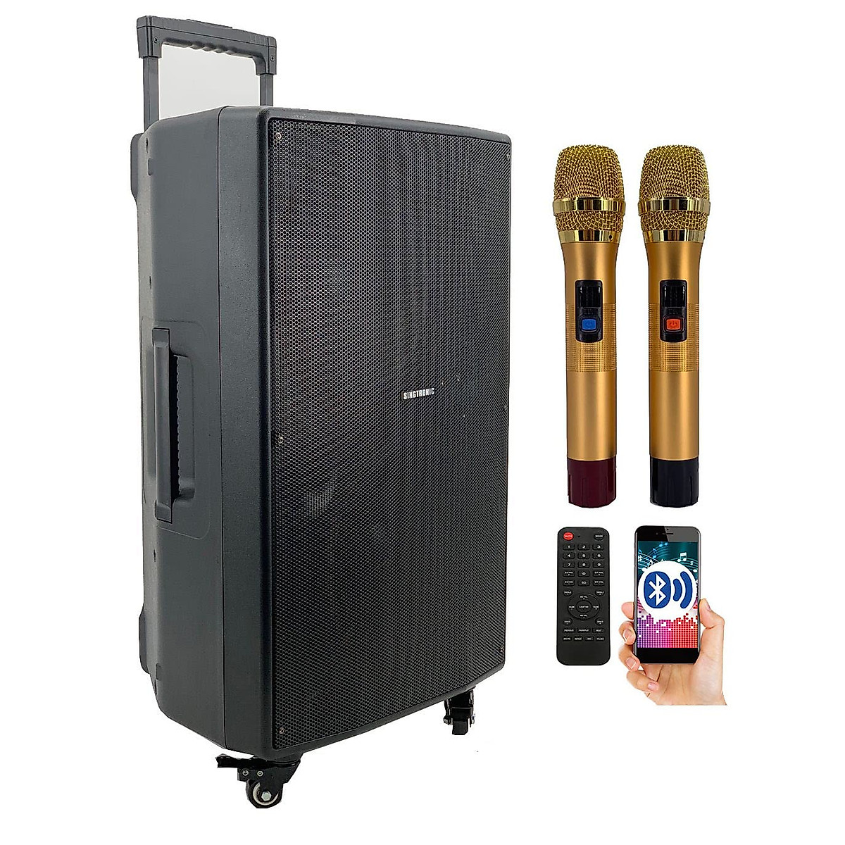 SINGTRONIC BT-1212Pro Professional 5000W Portable 12" Double Woofer Bluetooth Speaker via Unlimitted YouTube Karaoke Free: 2 x Wireless Microphone & Rechargeable Batteries