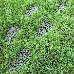 Sungmor Heavy Duty Cast Iron Stepping Mat - Retro Style Left & Right Footprint Front Door Mat Ground Decor - Outdoor Garden Lawn Panel Decorative Stepping Metal Stone - 11.8x5.5Inch & 1 Pair Pack
