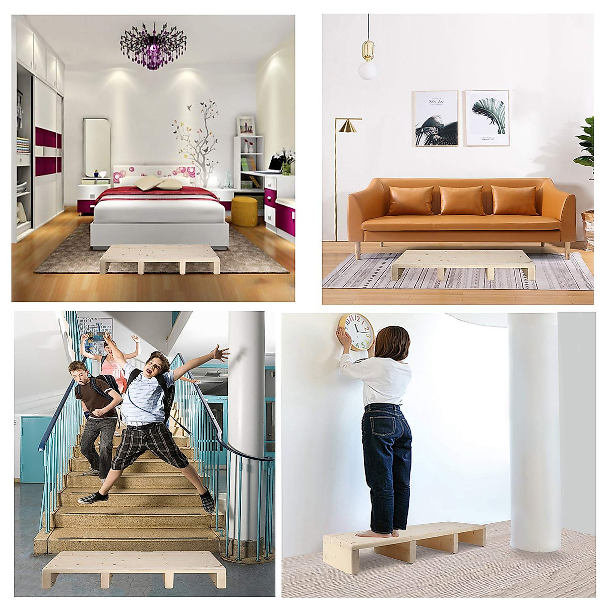 MYOYAY 39 Inch Wooden Platform Step, Hold Up to 400 LBS Solid Wood Step Stool Bedside Foot Stepper Stools Mobility Stepping Stools with Non-Slip Pads Indoor Outdoor Mobility Stepping for Old People