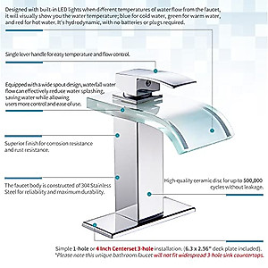 Y-Garhe LED Bathroom Faucet, Chrome Waterfall Bathroom Faucet, Newest Bathroom Faucet, Waterfall Bathroom Sink Faucet, Bathroom Faucets for Sink 1 Hole, 4 Inch Centerset Bathroom Faucet
