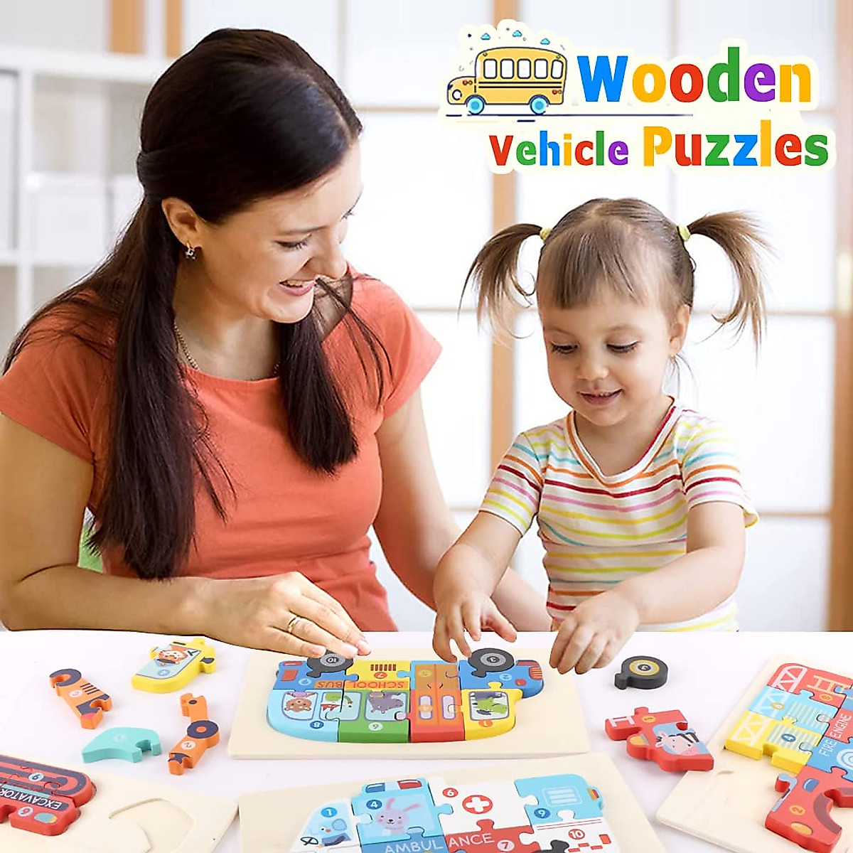 Toddler Puzzles,Wooden Puzzle for Toddlers, 3 Sets of Animals Puzzles Dinosaur Crocodile Worm,Colorful Wood Numbered Puzzles Baby Infant Kid Preschool Learning Educational Toys