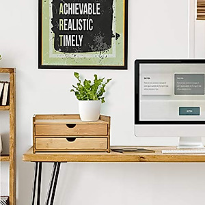 2-Tier Desk Organizer with Drawers and Storage - Wooden Desk Organizers - Mini Bamboo Organizing Unit - Ideal for Makeup, Bathroom, and Desktop Organizing on Countertops and Tabletops