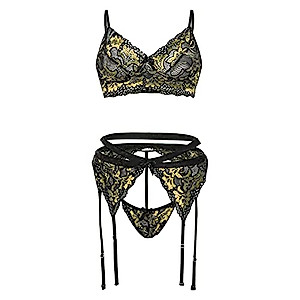 Qopobobo Sexy Lengerie for Women Naughty Garter Lingerie for Women,Lace Sexy,Sheer Matching High Waist Strappy Sleepwear Yellow