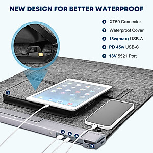 Kohree 100W Portable Solar Panel Waterproof, Foldable Monocrystalline Solar Panel Power Charger System Kit for RV Camping Outdoor Boat Emergency Backup Power Station, with USB/PD/DC Outputs 18V