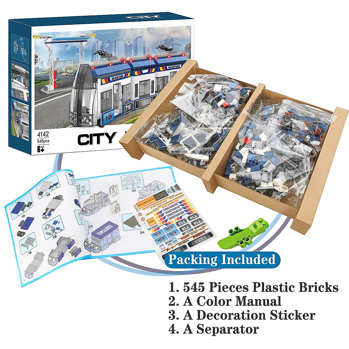 Finebely City Train Building Sets with Station Passenger Tram Building Kit City Transport Express Bus Building Toys Gift for Kids Aged 6-12 (545 Pieces)